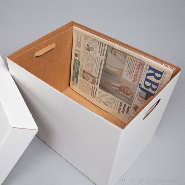 Folded Newspaper Storage Box White Corrugated Cardboard